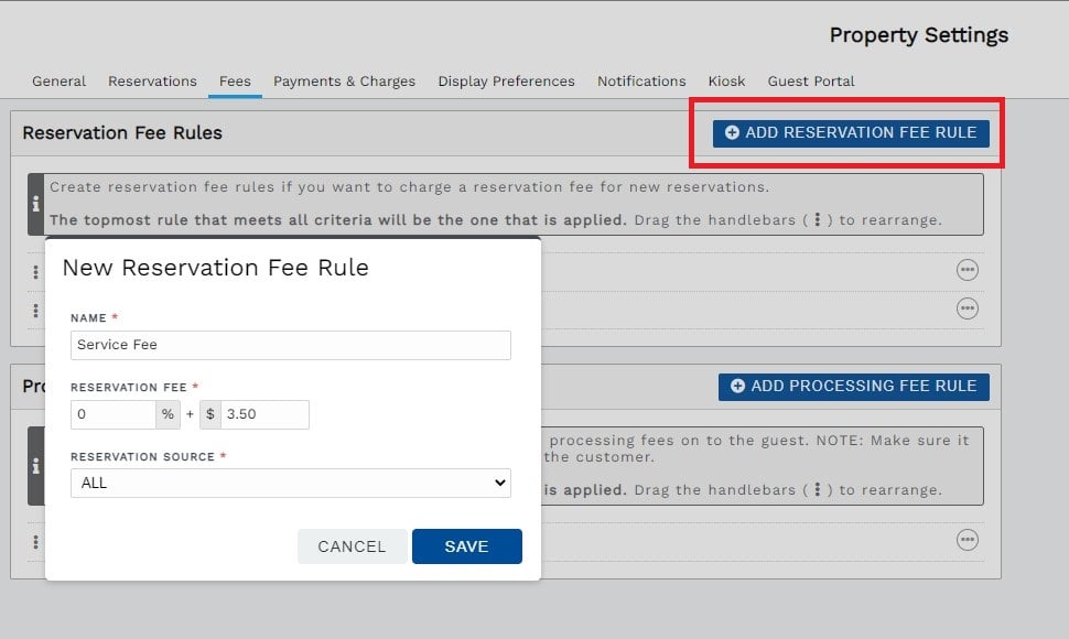 Custom Reservation Fees